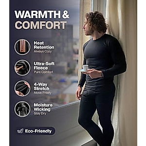 Thermajohn Long Johns Thermal Underwear for Men Fleece Lined Base Layer Set for Cold Weather (Small, Charcoal)