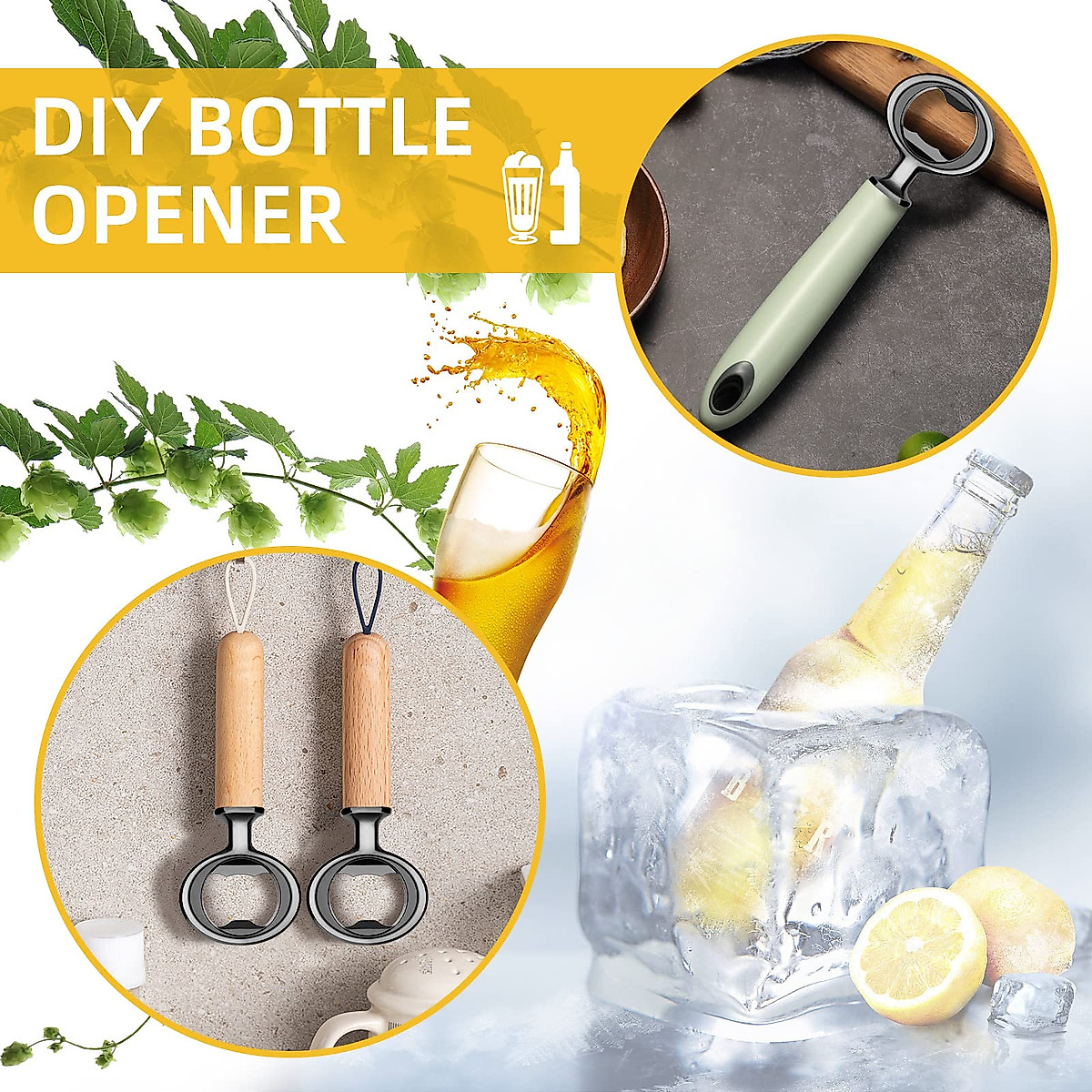 Ohiyoo Metal Bottle Opener Kits 8 Pack Blank Stainless Steel Bottle Opener Insert DIY Bottle Opener Hardware Bottle Opener Inserts for Wood Turning Kits Flat Bottle Opener Inserts Kit (Black)