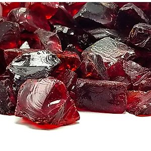 VIVID Heat (5-POUNDS Ruby Red Premium Indoor & Outdoor Crushed Fire Glass Rock Large 1/2, 3/4 & 1" inch Chunky Size - Glass for Use in Gas Fire Pit, Fireplace, Fire Table Etc. (Ruby Red)