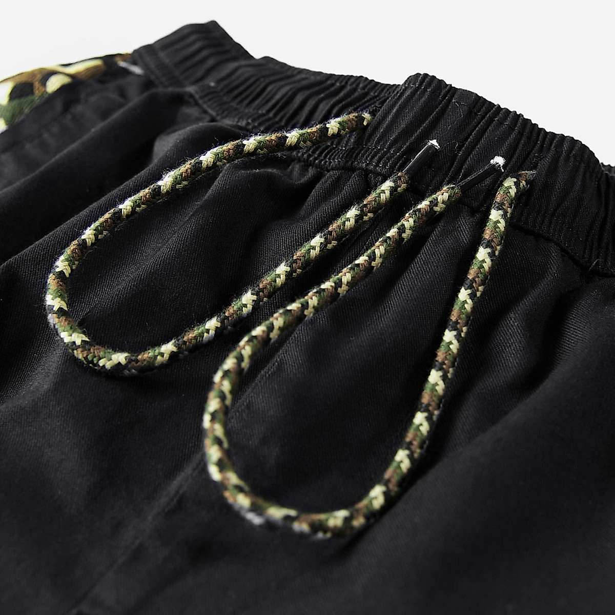 Slim Shorts for Men Mens Linen Shorts Classic-Fit Camo Drawstring Elastic Waist Cargo Shorts Outdoor Multi Pocket Shorts 7" Inseam 7 Inch Inseam Shorts Men Black 2X