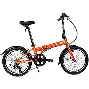 ZiZZO Via 20” Folding Bike-Lightweight Aluminum Frame Genuine Shimano 7-Speed 26lb (Metallic Orange)