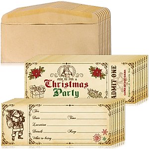 Whaline 25Pcs Christmas Party Invitation with Envelopes Vintage Style Santa Claus Party Ticket Invites Cards Xmas Party Invites for Winter Baby Shower Celebration New Year Birthday Party