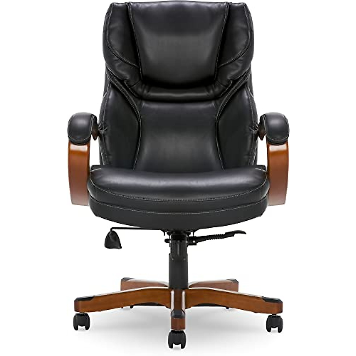 Serta Big and Tall Executive Office Chair with Wood Accents Adjustable High Back Ergonomic Lumbar Support, Bonded Leather, 30.5D x 27.25W x 47H in, Black