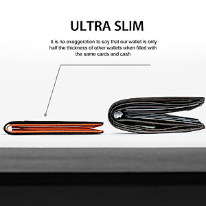 GSOIAX Slim Wallet for Men with 11 card Slots Rfid Blocking Carbon Fiber wallets Bifold Credit Card Holder Minimalist Leather With Gift Box (Carbon Black and Orange)