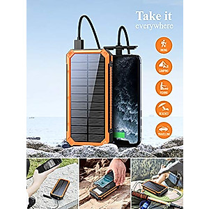 MINRISE Wireless Portable Charger, QC3.0 20W Power Bank Fast Charging 30000mAh Solar Charger, Battery Bank with Strong Flashlight, External Battery Pack Compatible with iPhone, Samsung, iPad, etc.