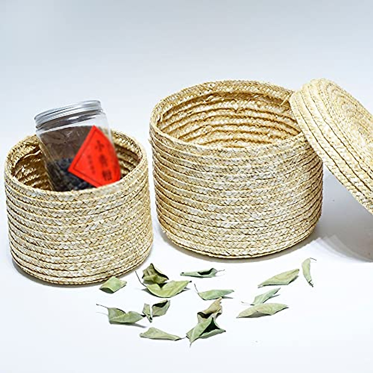 Adarl Decorative Baskets with Lid, Woven Storage Baskets for Home Office Decor