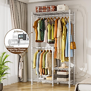 HYSEYY Clothes Rack Heavy Duty Clothing Rack Loads 450LBS, Portable Garment Rack Wadrobe Closet, Garment Rack for Hanging Clothes, Heavy Duty Clothes Rack with Shelves, White