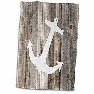3D Rose Image of White Anchor On Weathered Planks Hand Towel, 15" x 22"