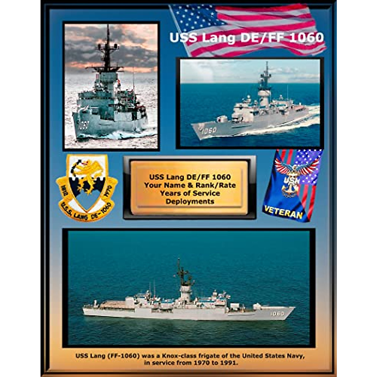 USS Lang DE/FF 1060 Custom Personalized Photo, US Navy Destroyer, US Navy Ships. Tin Can Sailors.