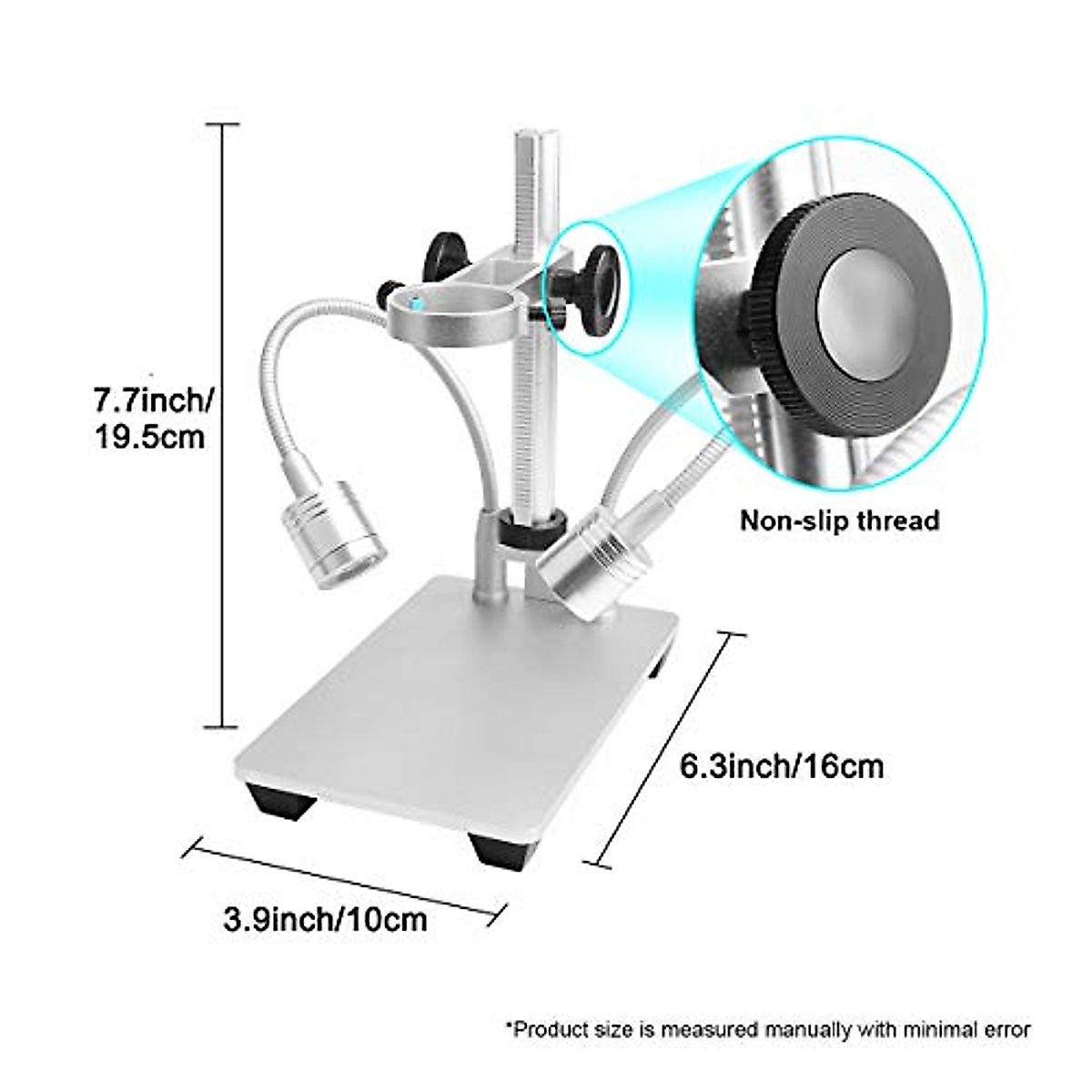 Jiusion Updated with 2 Lamps Aluminum Alloy Universal Adjustable Professional Base Stand Holder Desktop Support Bracket for Max 1.4" in Diameter USB Digital Microscope Endoscope Magnifier Loupe Camera