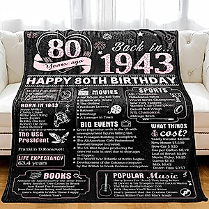 KERAOO 80 Years Ago 80th Birthday Wedding Anniversary Throw Blanket, Perfect 1943 Birthday Gifts Ideas for Wife Husband Mom Dad Friends,Rose Gold Back in 1943 80th Birthday Gifts