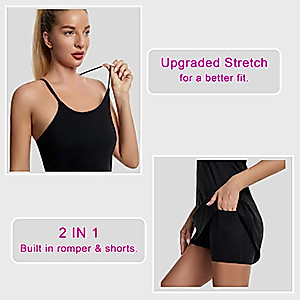 Women's Tennis Dress, Workout Golf Dress Built-in with Bra & Shorts Pocket Sleeveless Athletic Dresses Black