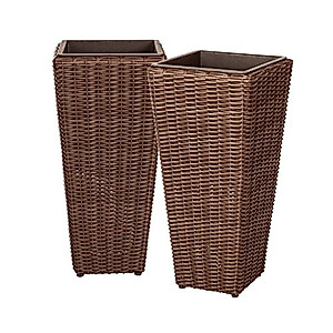 Patio Sense 62501 Alto Wicker All-Weather Planter Set with Liners Tall Plant Decor Box for Outdoors Patio Herb Garden Furnishings - Mocha - Pack of 2