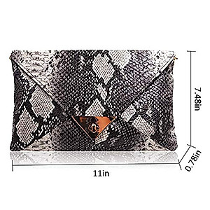 RARITYUS Women Large Envelop Clutch Snakeskin Handbag with Chain Strap Ladies Snakeskin Shoulder Crossbody Bag