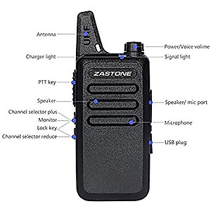Zastone X6 Rechargeable Long Range Two-Way Radios with Earpiece 2 Pack 3W 16-Channel UHF Walkie Talkies