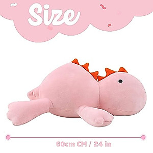 ABCPICK Weighted Dinosaur Plush, 24" Cute Pink Weighted Stuffed Animals for Anxiety Super Soft Weighted Plushies Sleeping Hugging Pillow Graduation Gifts for Girls Boys(Pink)