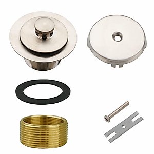 All Metal Tub Drain and Overflow Kit with Single Hole Overflow Faceplate, Welsan Universal Lift & Turn Bathtub Drain Kit with Fine/Coarse Thread Conversion Twist Trim Kit Assembly-Brushed Nickel