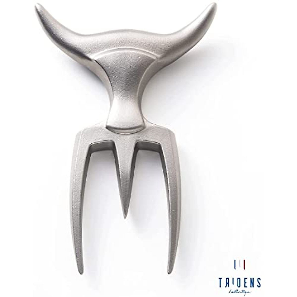 Tridens Hand Finished Ergonomic Vintage Brute Stainless Steel Fork, 165mm / 6.5-in With Beechwood Base, 100% Made In France