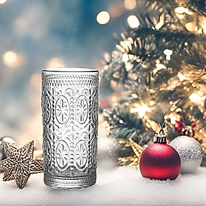 Drinking Glasses Set of 4-14oz Green Glass Water Cups for Christmas Dinner Tableware - Exqusite Highball Glasses fits Hotel, Restaurant, Farmhouse - Dishwasher Safe