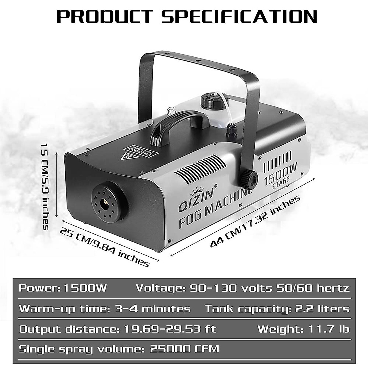 Fog Machine 1500 Watt with 2 Sets of Controllers, Professional Stage Smoke Machine for DJ Halloween Parties Wedding Christmas