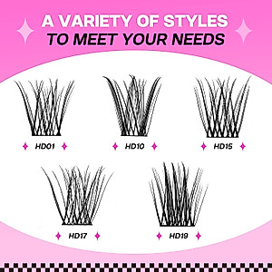 CALAILIS Lash Clusters DIY Lash Extensions 96Pcs D Curl Cluster Lashes Natural Look Eyelash Clusters Reusable Wispy Individual Lashes Super Thin Band and Soft (HD17, D-10-16MIX)