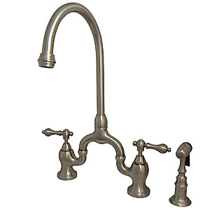 Kingston Brass KS7798ALBS English Country Kitchen Faucet with Brass Sprayer, Brushed Nickel, 13.5 x 7.75 x 16.81