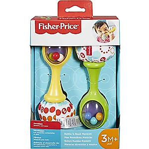 Fisher-Price Baby Toys Rattle ‘N Rock Maracas, Set Of 2 Soft Musical Instruments For Infants 3+ Months, Green & Yellow