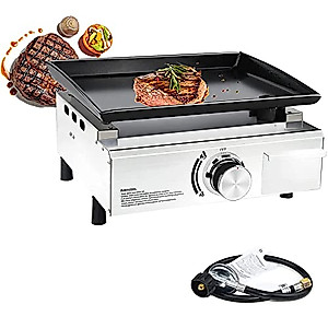 Burner Gas Griddle, 16.3 Inch Outdoor Propane Griddle, Portable Flat Top Grill, Flat Grills Outdoor Cooking, Plancha Para Cocinar, Outdoor BBQ, Camping Tailgating or Picnicking