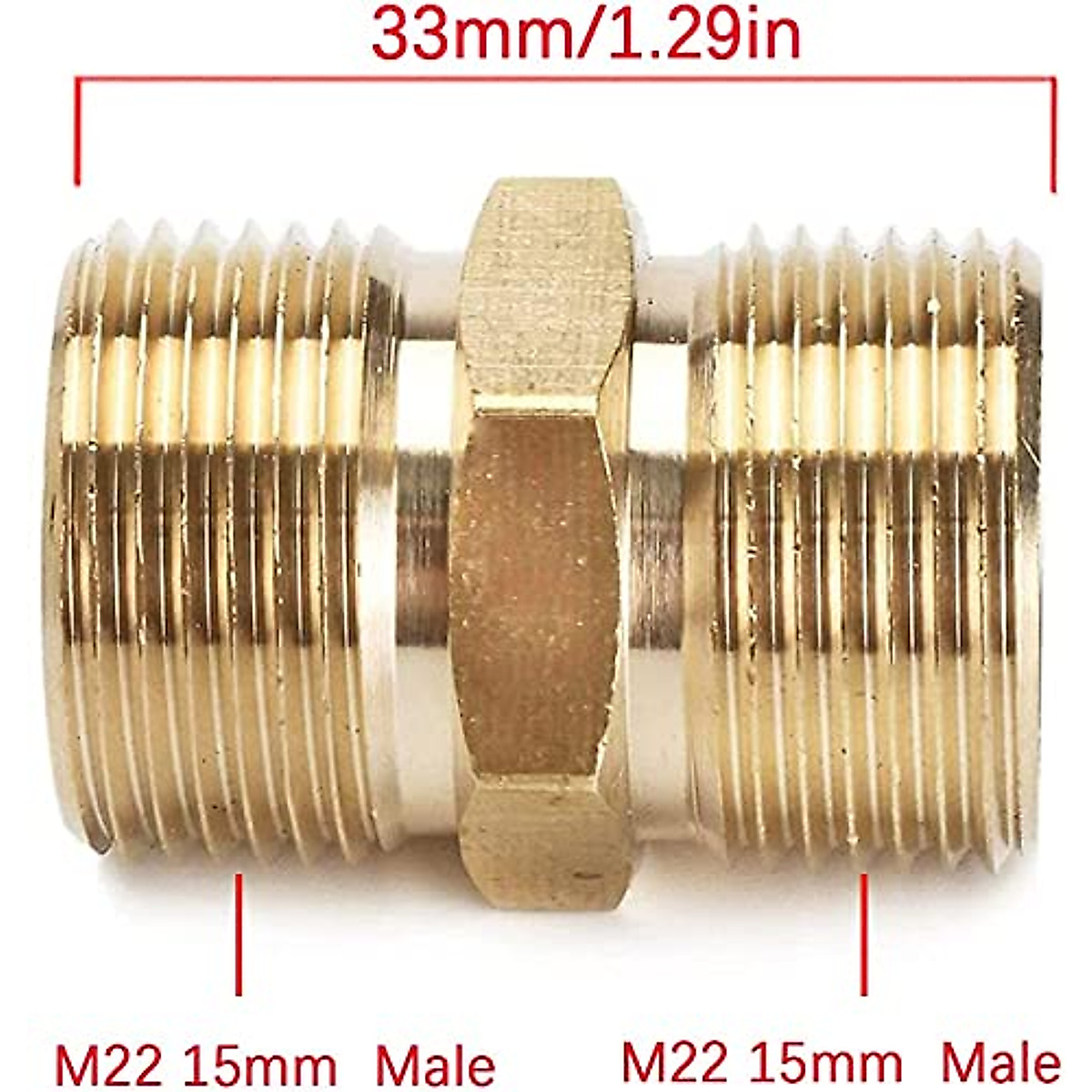 M22 Pressure Washer Hose Coupler，M22 Metric Male Thread Fitting 15mm Male X 15mm Male Pressure Washer Hose Extension Adapter, Solid Brass, 4500 PSIconnectorsM22 (1pack)
