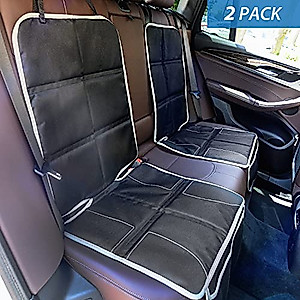 JOYSKY Car Seat Protector for Child Car Seat, 2 Pack Large Seat Protectors for Under Car Seat with Thick Padding and Storage Pockets, Full Protection for Your Vehicle Leather Seats