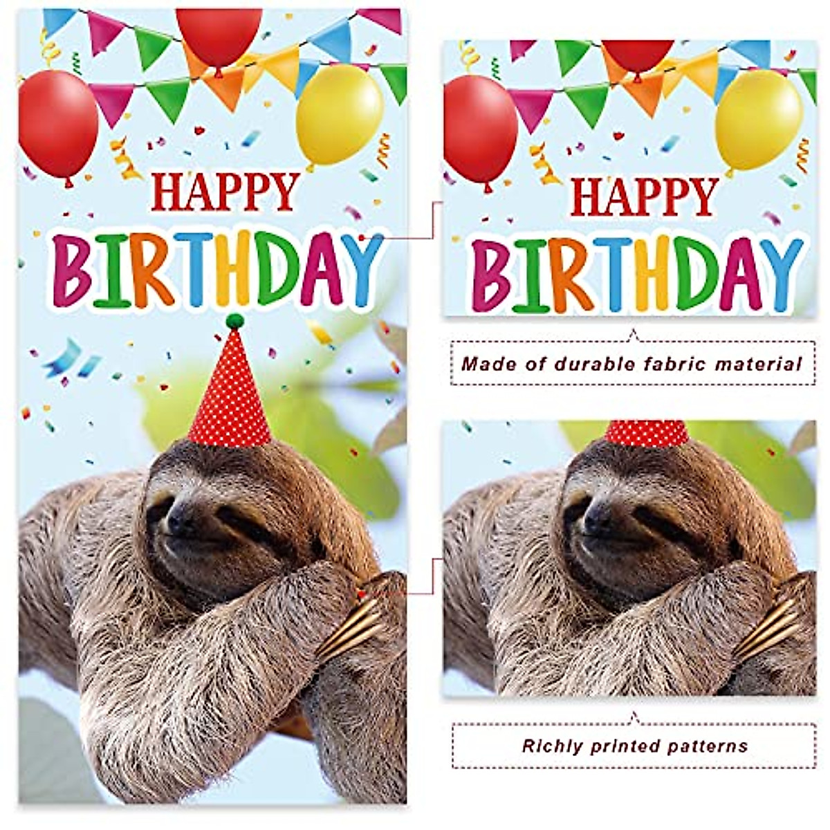 Sloth Banner Backdrop Background Photo Booth Props Realistic Lifelike Adorable Animal Folivora Jungle Theme Decor for Safari Wild One 1st Birthday Party Baby Shower Favors Supplies Decorations