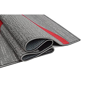 Allstar 5x7 Modern Accent Rug in Grey with Red Abstract Overlapping Curve Design (5' 2" x 7' 0")