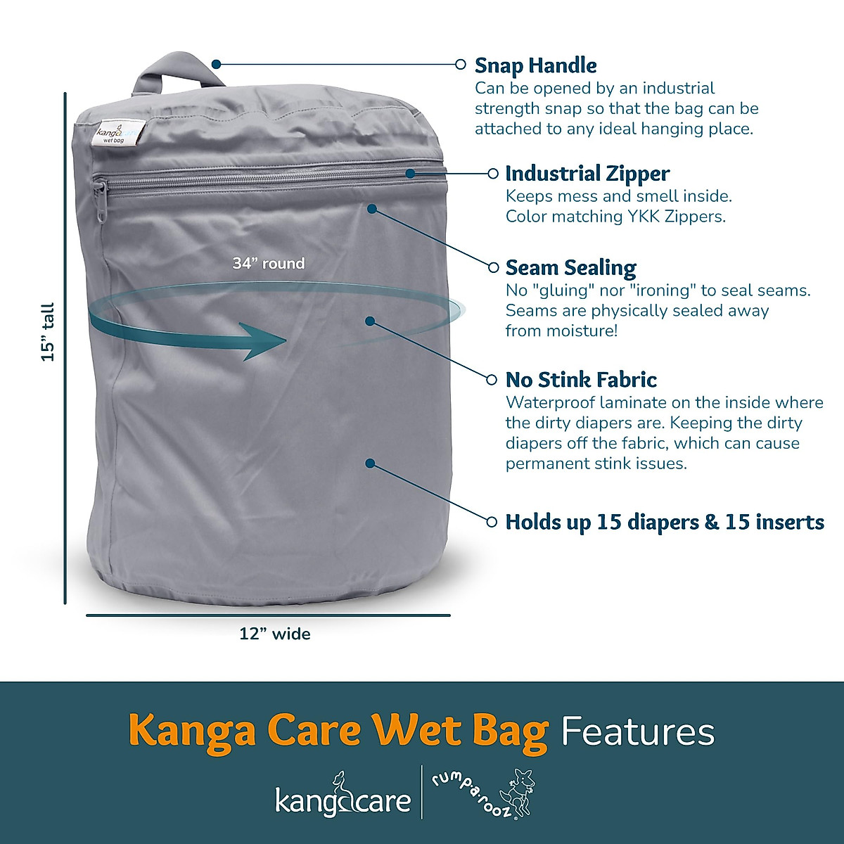 Kanga Care Wet Bag Seam Sealed Waterproof 3D Dimensional for Baby Cloth Diapers, Travel, Beach, Pool, Gym, Swim | Lily