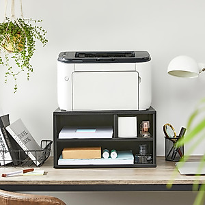 SONGMICS Printer Stand for Desk, Home Desktop Printer Stand with Storage Shelves for Office, Steel Frame, Multi-Purpose Rack, 15.9 x 11.8 x 8.7 Inches, Matte Black UOMC101B01