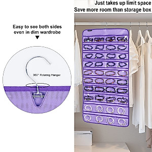 ANZORG 80 Pockets Hanging Jewelry Organizer for Holding Jewelries Dual-Sided Accessory Display Holder for Earrings Bracelets Rings (80 Pockets-Purple)