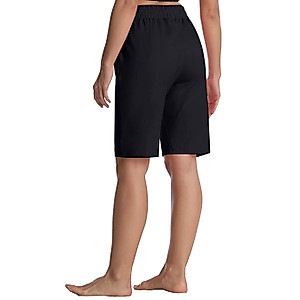 ChinFun Women's Yoga Bermuda Shorts Athletic Lounge Cotton Sweat Shorts 10" Long Shorts Workout Running Shorts Black L