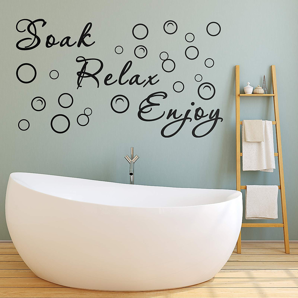 2 Pieces Bathroom Wall Decals Sticker Soak Relax Enjoy Bathroom Rules Wall Sticker Vinyl Quote Wall Art Decor for Home Bathroom (Black,Simple Style)