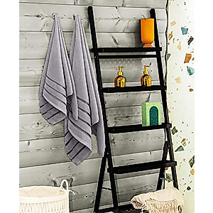 Utopia Towels 8-Piece Luxury Towel Set, 2 Bath Towels, 2 Hand Towels, and 4 Wash Cloths, 600 GSM 100% Ring Spun Cotton Highly Absorbent Viscose Stripe Towels Ideal for Everyday use (Cool Grey)