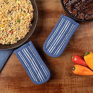 Pan Handle Cover for Cast Iron Skillet, Hot Pot Handle Holder, Heat Resistant Sleeve, 3 in x 6 in, 2 Pack, Blue Oeko-Tex Cotton