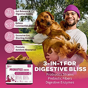 Probiotics for Dogs - Dog Probiotics and Digestive Enzymes for Digestive Health - Plus Fish Oil & Vitamins Supplement for Allergies & Immune & Itchy Skin, 106 Chicken Flavor Probiotic Soft Chews