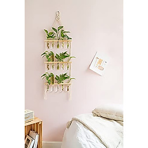 Mkono Macrame Plant Propagation Tubes, 3 Tier Boho Wall Hanging Plant Terrarium Vase Indoor Glass Planter for Propagating Hydroponic Houseplants Home Office Wall Plant Decor Gifts for Women