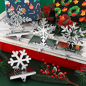 URATOT Pack of 4 Christmas Stocking Holders Snowflake Stocking Hangers Mantel Stocking Hooks for Christmas Decoration, Silver