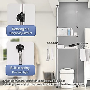 DAHOOMII Over The Toilet Storage Rack Above Washing Machine and Dryer Shelf Laundry Room Organizer 2-Tier Adjustable Bathroom Space Saver with 2 Hangers - Black