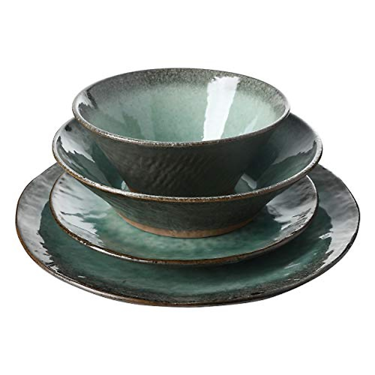 Gibson Elite Green Lantern 16 Piece Double Bowl Dinnerware Set, Teal