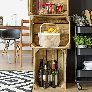 EZOWare Set of 3 Metal Mesh Steel Baskets with Wood Handle, Fruit Vegetable Wire Storage Organizer Bins for Kitchen Bathroom Pantry Organization, Garden, Picnic - White