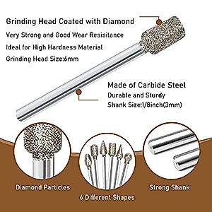 Stone Carving Set Polishing Diamond Burrs, Rotary Tools Accessories Grinding Burrs with 1/8 inch Shank For Carving, Engraving, Grinding, Polishing Stone, Glass, Jewelry, Ceramics, Rock