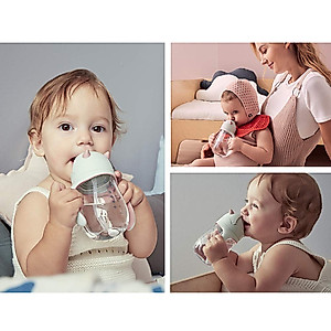 Bebamour Click Lock Weighted Baby Sippy Cups with Removable Handles No Spill Toddler Sippy Cups Transition Cups with Bottle Brush,Straw Cleaner Set(210 ML, PPSU,Purple)