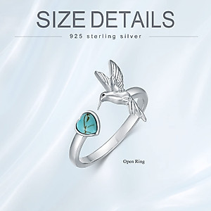 BETHZA Turquoise Hummingbird Rings for Women 925 Sterling Silver Genuine Heart Turquoise Adjustable Hummingbirds Ring Jewelry Gift for Birthday Christmas