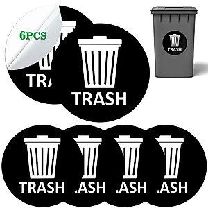 Sukh 6 PCS Trash Sticker - Recycle Stickers for Trash Can Adhesive Trash Sign Trash Can Labels Trash and Recycling Stickers for Trash Can for Trash Cans Indoor & Outdoor (Black)