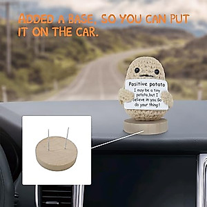 Uisky AA Mini Funny Positive Energy Potato Car Accessories Dashboard Decorations,Knitted Toy with Encouragement Card Creative,Car Interior Gift for People Who Love Cute Things.